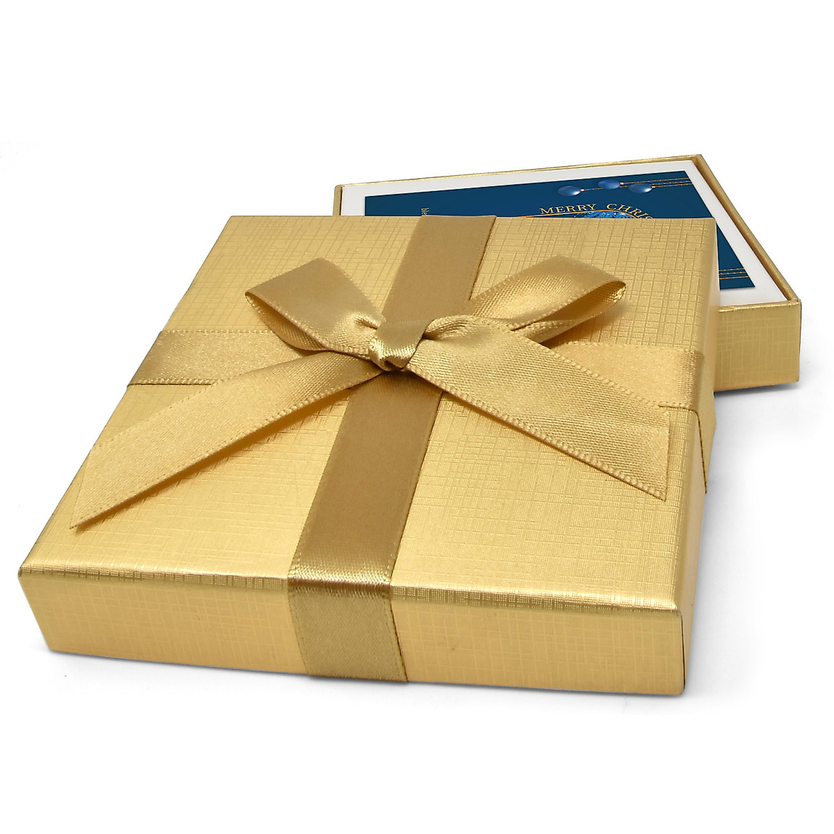 Gold Christmas Card Gift Box Holder with Bows Pack of 6 Holiday Gifts Greeting Cards Present Wrap Square Boxes Cash Money Holders Party Favor Decor for Wedding Xmas Party Supplies Decorations