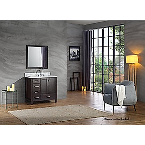 ARIEL Cambridge A037SRCWRVOESP 37” Inch Single Right Offset Rectangular Sink Solid Wood Espresso Bathroom Vanity with 1.5" Inch Edge White Carrara Marble Countertop