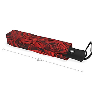DOENR Red Rose Compact Travel Umbrella Sun and Rain Windproof Auto Open Close Folding Umbrella