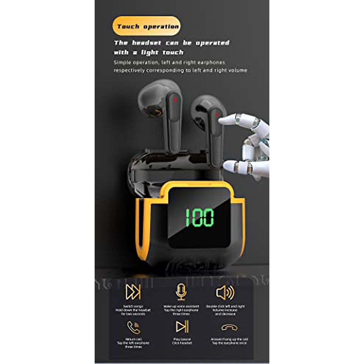 WesTch Earbuds Wireless Bluethooth 5.3 Headphones HiFi Stereo in-Ear Earphones with Touch Control Type-C Charging Case Built-in Microphone IPX4 Waterproof Headsets (Black)