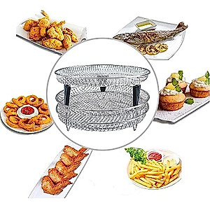 Upgrade Air Fryer Rack, Three Stackable Dehydrator Racks for Gowise Phillips USA Cozyna Ninja Airfryer,Stainless Steel Round Air Fryer Rack Fit all 4.2QT - 5.8QT Air fryer,Oven,Press Cooker (Round)