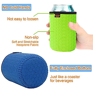 Desing Wish 12oz Standard Can Cooler Sleeve Holder Honeycomb Embossing Soda Can Cooler Insulated Sleeves Covers Non-slip Neoprene Drink Can/Bottle Holder 6 Pack (Black/Red/Blue/Orange/Green/Grey)