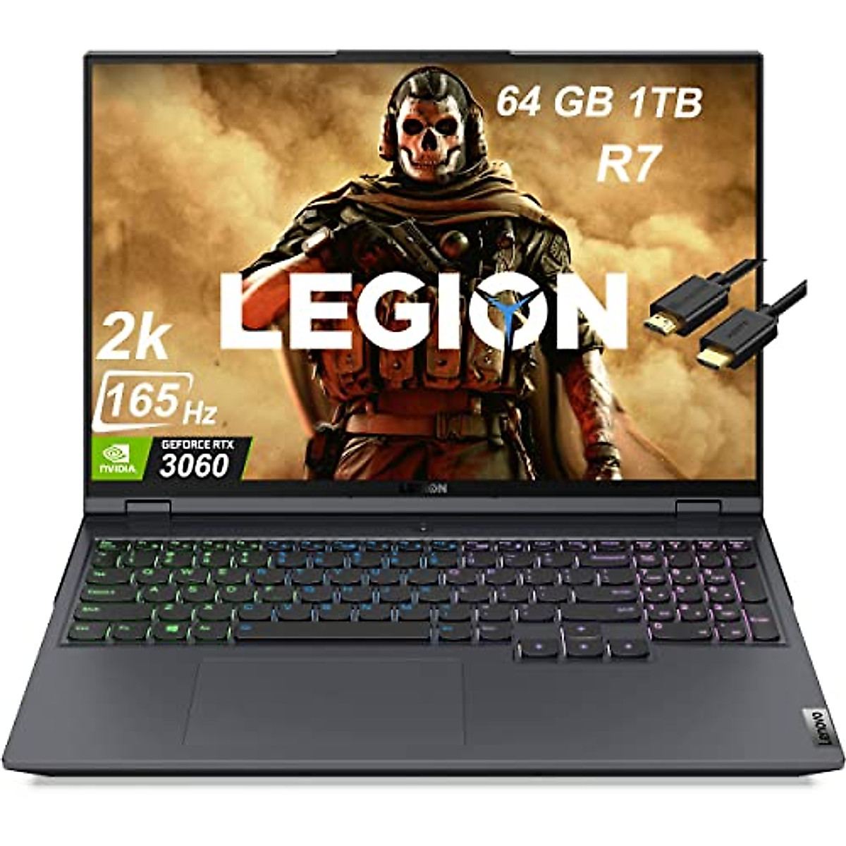 Lenovo 2022 Newest Legion 5 Pro 16" WQXGA 2K IPS 165Hz 500nits Gaming Laptop (8-Core Ryzen 7-5800H GeForce RTX 3060 6GB, 64GB RAM, 1TB SSD), RGB Backlit, Nahimic, IST Cable, Windows 11 Home, Grey