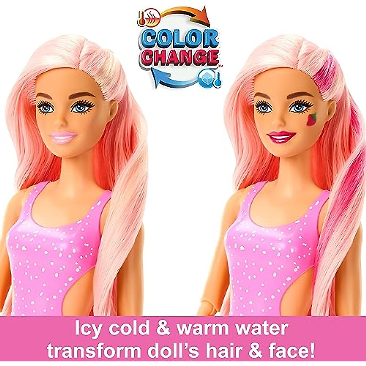 Barbie Pop Reveal Doll & Accessories, Strawberry Lemonade Scent with Pink Hair, 8 Surprises Include Slime & Squishy Puppy
