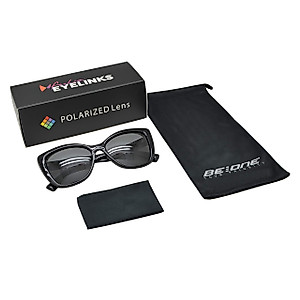 Be One Women Cat Eye Fashion Sunglasses - Polarized UV400 Classic Retro C1 Black Frame + Black Lens