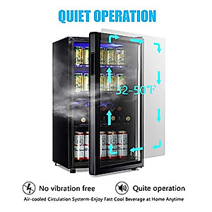 WANAI Beverage Refrigerator Cooler Fridge Glass Door 100Can Beer Fridge Cooler Drinks Wines Juice Soda Cooler Adjustable Shelves Blue LED Lights Temp Control for Home Office Dorm 3.2 Cu. Ft Shelves Blue LED Lights Temp Control for Home Office Dorm Bar 3.2