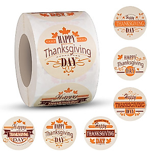 500 Pieces Happy Thanksgiving Day Stickers Fall Stickers 2 x 2 Inch Round Autumn Maple Leaves Thanksgiving Envelope Stickers Packaging Stickers for Thanksgiving Party Favors Greeting Cards Decors