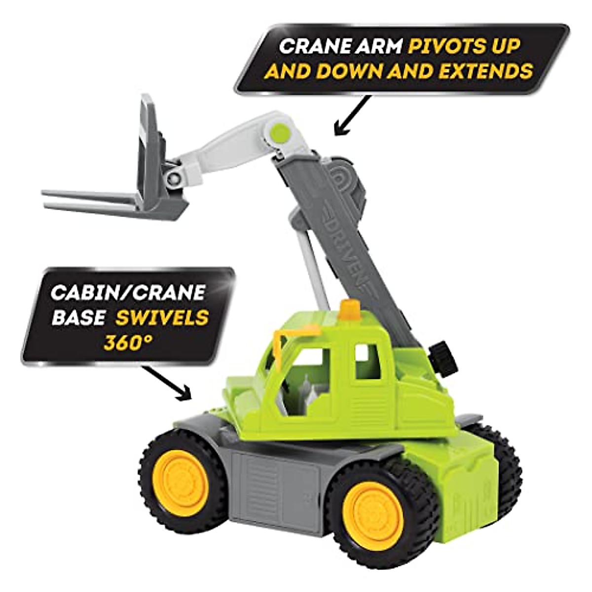 Driven by Battat – Midrange – 17" Telehandler Forklift Toy – Construction Truck Toy with Extandable Crane Arm & More – Lights & Sounds – Car Toy Gift for Boys & Girls Age 3+