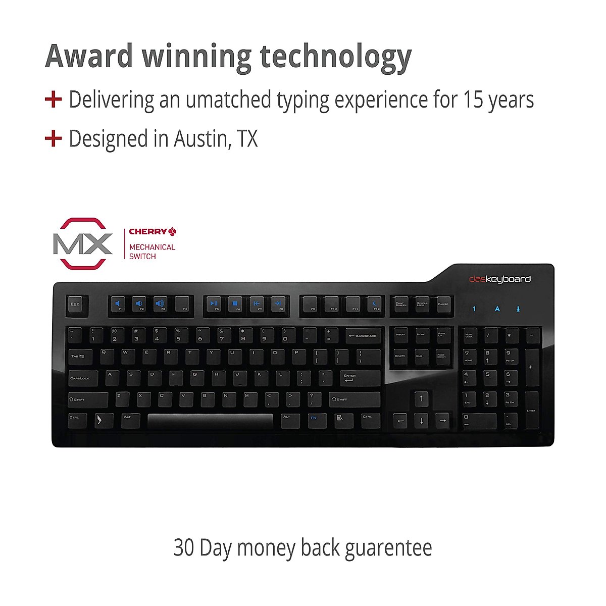 Das Keyboard Model S Wired Mechanical Keyboard, Cherry MX Blue Mechanical Switches, 2-Port USB Hub, Laser Etched Keycaps (104 Keys, Black)