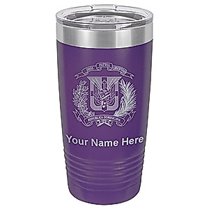 LaserGram 20oz Vacuum Insulated Tumbler Mug, Coat of Arms Dominican Republic, Personalized Engraving Included (Dark Purple)
