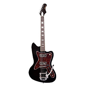 Silvertone 6 String Solid-Body Electric Guitar, Right, Gloss Black, standard (1478BK)