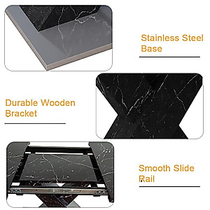 HomVent Expandable Dining Table with Wooden Top Faux Marble Dining Room Table for 4-6 People,Expandable 47.24”-62.99" Dining Room Table Black Marble Grain Kitchen Table for Small Space,Apartment