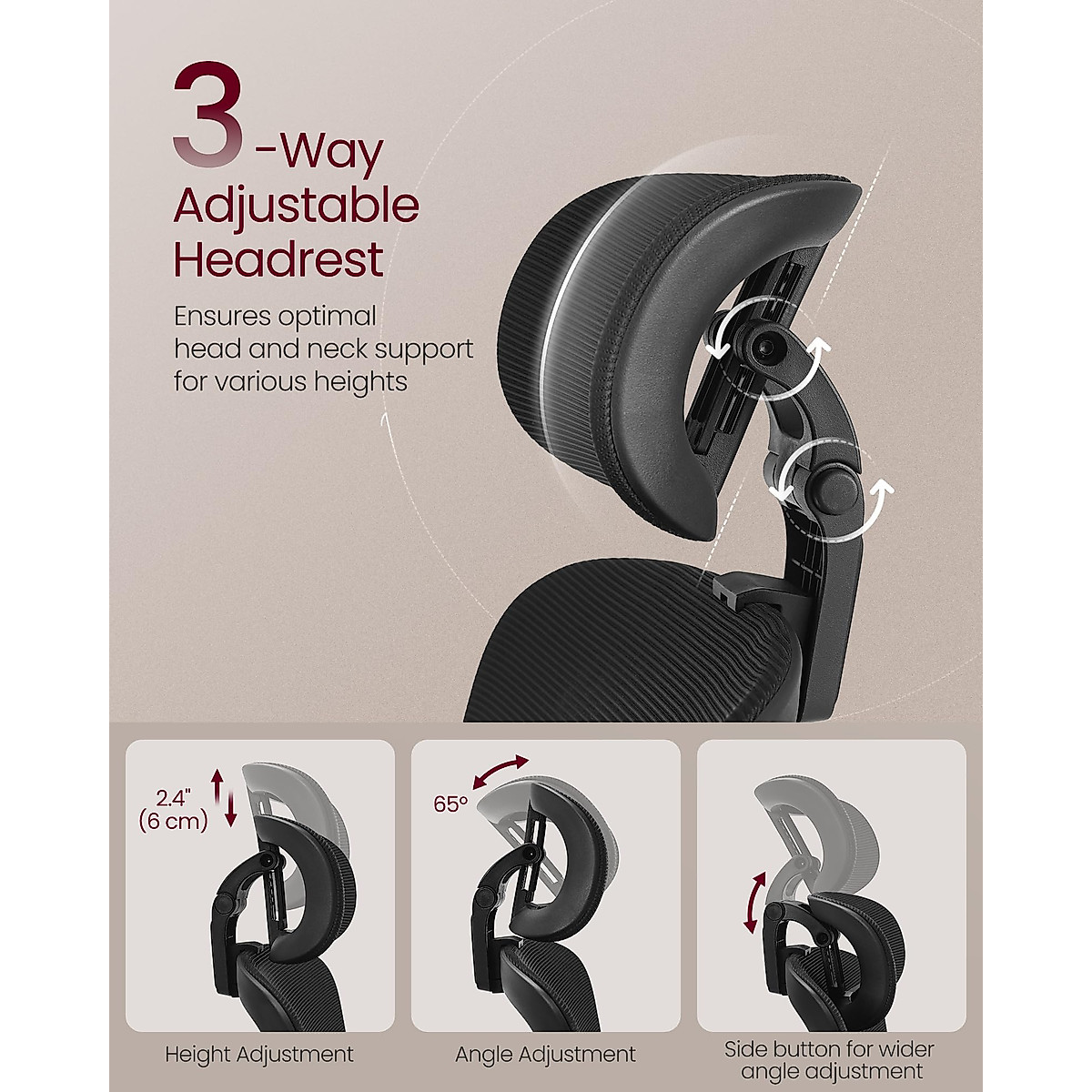 VASAGLE Ergonomic Office Chair, High Back Desk Chair, Mesh Computer Chair with Height Adjustable Lumbar Support, Adjustable 3D Headrest and Armrests, for Home Office, Ink Black UOBN070B21