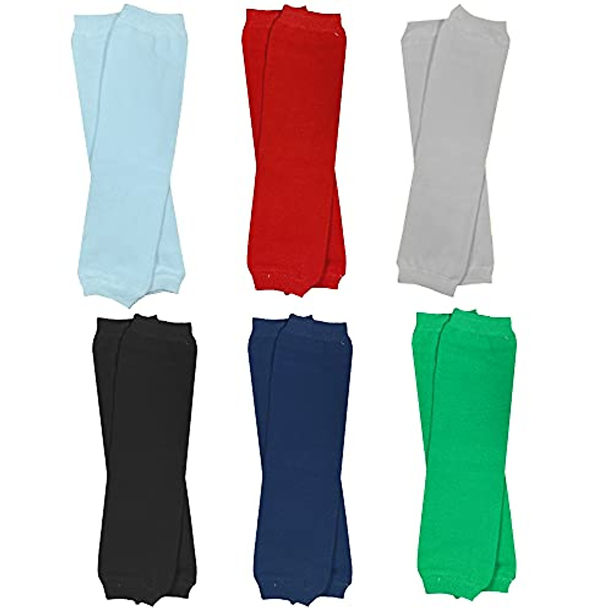 juDanzy 6 Pairs of Solid Baby, Toddler and Child Leg Warmers (Blue, Red, Gray, Black, Navy Green, One Size)