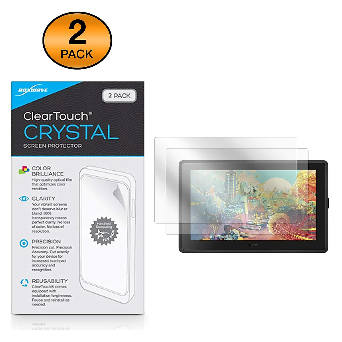 BoxWave Screen Protector Compatible with Wacom Cintiq 22 (DTK2260K0A) - ClearTouch Crystal (2-Pack), HD Film Skin - Shields from Scratches for Wacom Cintiq 22 (DTK2260K0A)