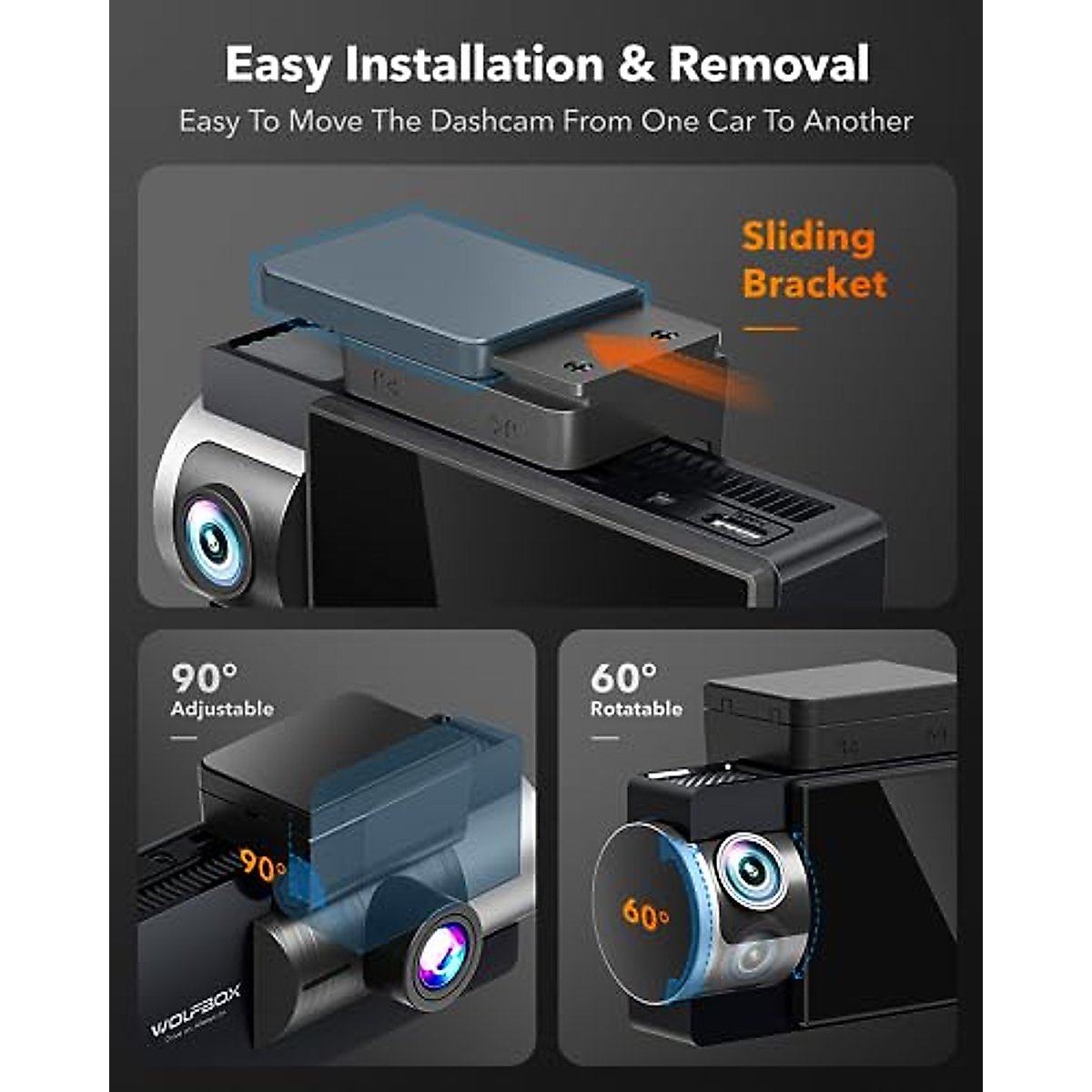 WOLFBOX i17 Dash Cam Front Inside, 4K+2.5K 5G WiFi Dual Dash Camera with 64GB Card, 2160P UHD 3" LCD Car Camera for Cars with Super IR Night Vision, Smart Parking Monitor, GPS, Loop Recording