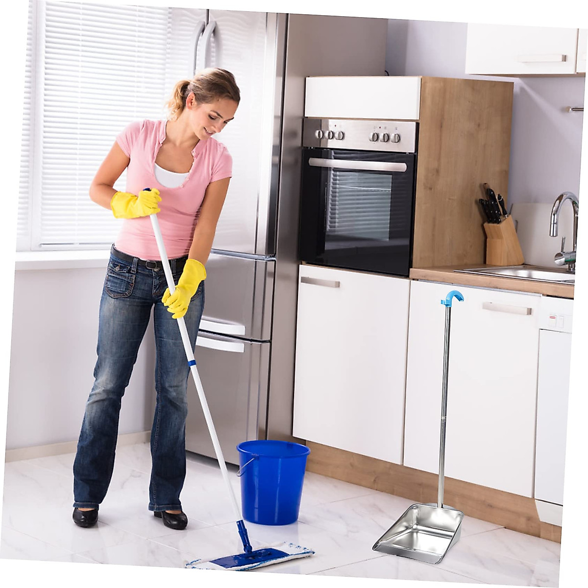 HOMOCONO Stainless Steel Trash Shovel Garbage Shovel Sidewalk Scoop Broom and Tools Stand up Dustpan Industrial Dustpan Floor Dustpan Home Pans Household Cleaning Supplies Silver Plastic