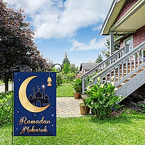 Louise Maelys Ramadan Eid Mubarak Garden Flag 12x18 Vertical Double Sided Welcome Ramadan Kareem Muslim Mosque Lantern Moon House Flags Banner Islamic Festival Celebration Yard Sign Ramadan Party Outdoor Decoration (ONLY FLAG)