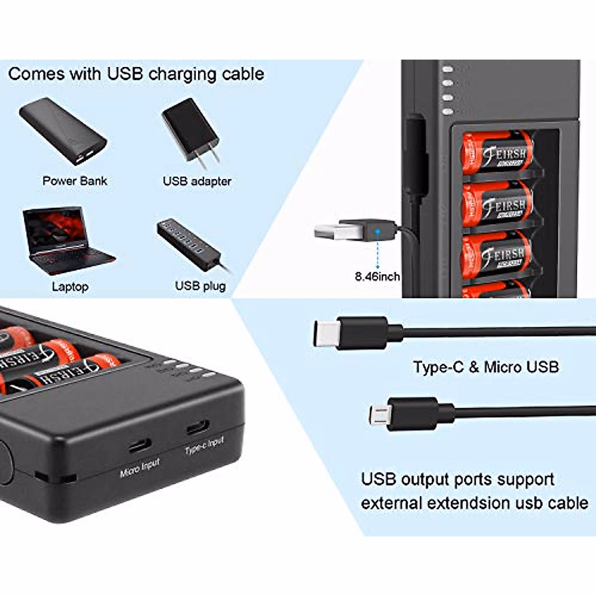 8 Pack Batteries and Charger, 3.7V Batteries for Arlo Wireless Security Cameras VMC3030 VMK3200 VMS3330 3430 3530 and Flashlights