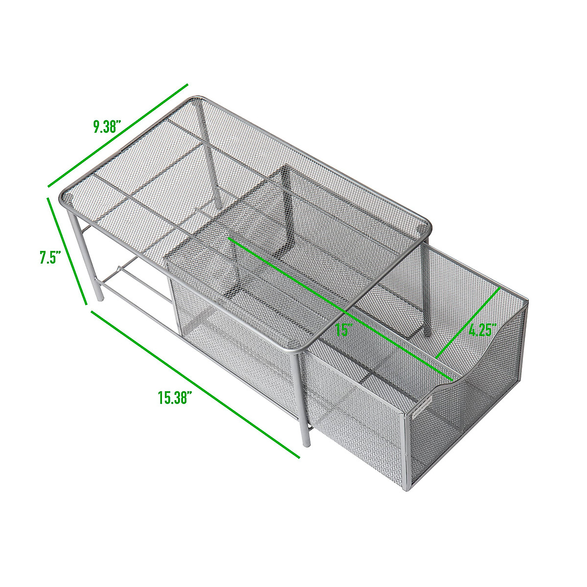 Mind Reader Organizer Storage Basket, 15.4” L x 9.4” W x 7.5” H, Silver (Pack of 2)