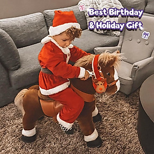 PonyCycle Ride on Horse Toy Walking Rocking Horses Classic Model U (with Brake/ 36" Height/Size 4 for Age 4-8 Boy Gifts) Ride Horse Giddy up Pony Animal Toys Chocolate Brown Ux421