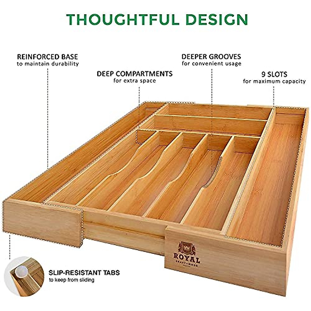 ROYAL CRAFT WOOD Silverware Drawer Organizer and Storage Box Set of 5