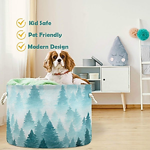 visesunny Storage Basket Blue Forest Nursery Hamper Canvas Fabric Toy Storage Organizer Bin Waterproof Storage Box Laundry Basket for Kid Rooms,Playroom,Shelves,Toy Basket,Gift Basket