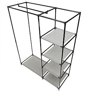 Home Basics Freestanding Storage Closet with Shelves, Grey | Open Design | 4 Tiers | Easy to Assemble | Steel Frame | Woven Fabric Shelves | Fold, Hang and Store All Essentials