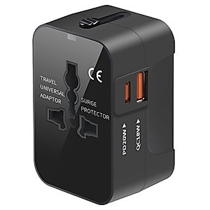 Universal Travel Adapter with 3.0A PD USB-C & QC USB-A Ports, Fast Charging International Plug Adapter, Worldwide Wall Charger AC Power Plug Converter Adaptor for US to EU UK AUS Asia
