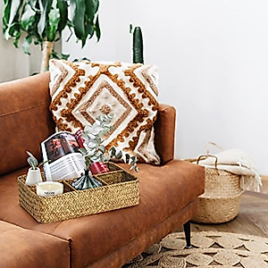 GZHOK Hand-Woven Storage Baskets,Wicker Rattan Divided Basket Organizer for Drawer,26x20xH6cm/10.2 * 7.9 * 2.4inch