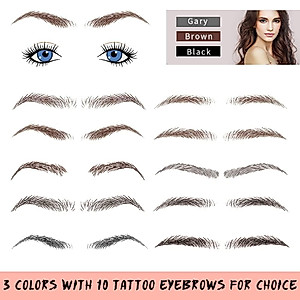Eyebrow Tattoo 80 Pairs, 8 Sheets Eyebrow Tattoo Sticker Waterproof 4D Hair-Like Temporary Eyebrows Peel Off Brows Grooming Transfers Stickers Makeup for Women, Men, Girls - Gray/Black Eyebrows