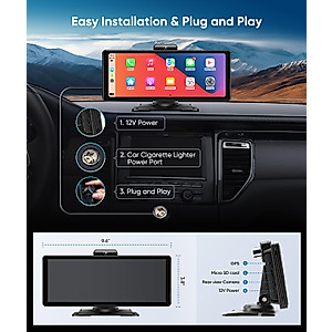10.26'' Wireless Carplay and Android Auto, Portable Car Stereo with 4K Dash Cam, 1080P Backup Camera, Drivemate Carplay Screen with Bluetooth/Navigation/MirrorLink