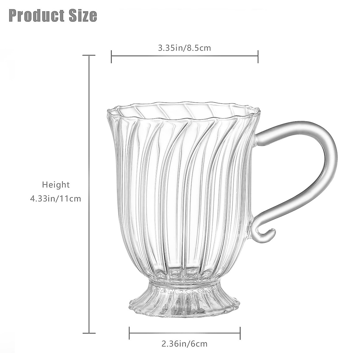 FERMID Glass Coffee Mugs for Hot Drinks with Handle Mugs Set of 4PCS 10oz/300ml Vintage Glass Tea Cups Heat Resistant Cold Crystal Clear Mugs for Latte Cappuccino Espresso glasses