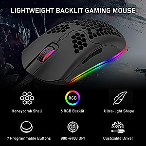60% Mechanical Gaming Keyboard Blue Switch Mini 68 Keys Wired Type C 18 Backlit Effects,Lightweight RGB 6400DPI Honeycomb Optical Mouse,Gaming Mouse pad for Gamers and Typists (Black)