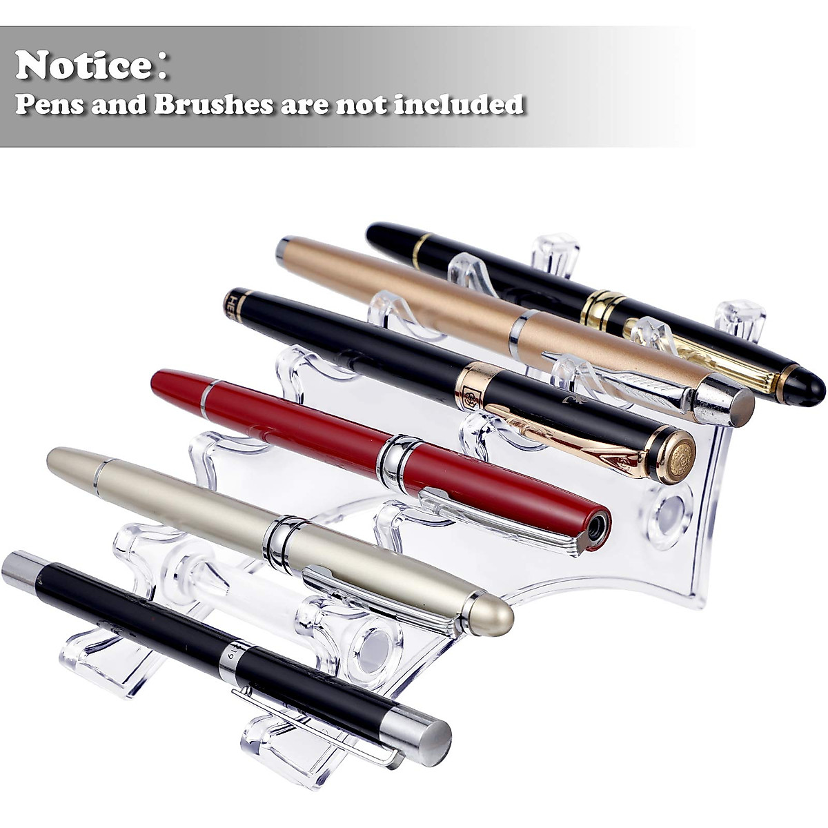 Teling 2 Pieces Plastic Pen Holder Stand, 6 Slot 2 Kinds Vertical and Horizontal Pen Display Stand Rack Eyebrow Pen Stand Makeup Brush Rack Organizer for Store School Office Home (Clear)