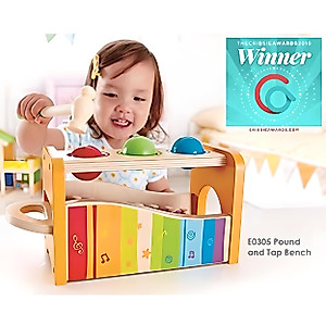 Hape Pound, Tap, & Shake! Music Set - Award Winning Wooden Pounding Bench, Baby Xylophone, and Tap Along Tambourine - Developmental, Non-Toxic, Montessori Musical Toys for Toddlers 1 - 4 Years Old