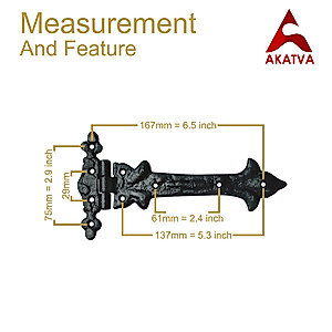 Akatva Doorbell Button with T Hinge Set – 2 Pieces Gate Hinges for Wooden Fences Heavy Duty – Bell Push Button – Doorbell Button Wired – Barn Hinges for Doors – Black Hinges – Antique Copper Finish