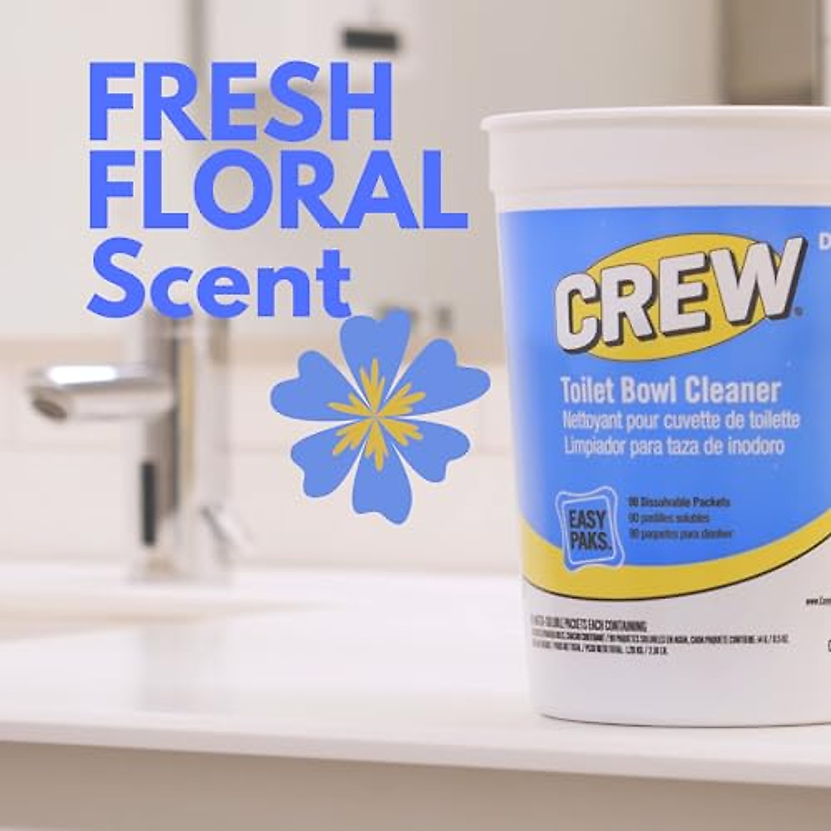 CREW Diversey Easy Paks Toilet Bowl Cleaner, Fresh Floral Scent, 0.5 Oz Packet, 90 Packets/tub, 2 Tubs/carton