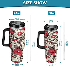 Yasala Car Tumbler with Handle Trumpet Flower Red Travel Mug Coffee Cup Insulated Beverage Container Mega Cup for Hot Cold Drinking Thermos Water Bottle Cupholder Friendly 40 oz