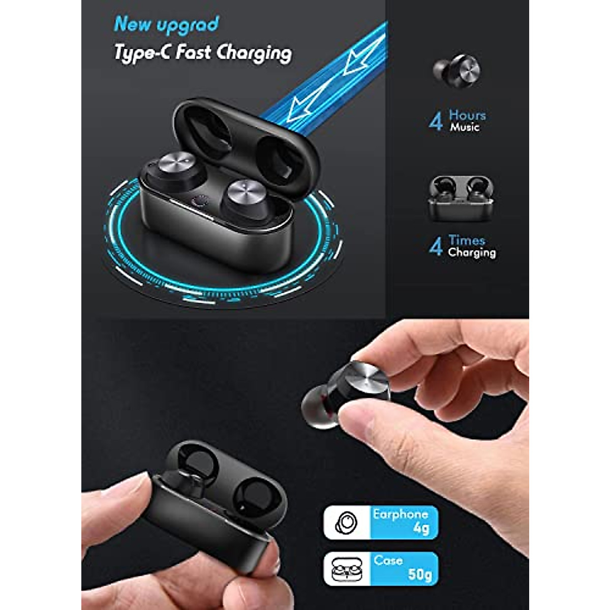 True Wireless Earbuds Bluetooth 5.3 Headphones Waterproof IPX7 Sports Wireless Ear buds with Microphone in-Ear Headphones Workout Running TWS Wireless Earphones with Charging Case for iPhone Android