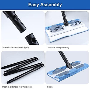 Professional Microfiber Mop Floor Cleaning Mop, Hardwood Floor Mop with Durable Extended Handle, 360 Rotating Dust Mop, 3 Reusable Washable Flat Mop Pads and 1 Dirt Removal Scrubber - Black and Blue