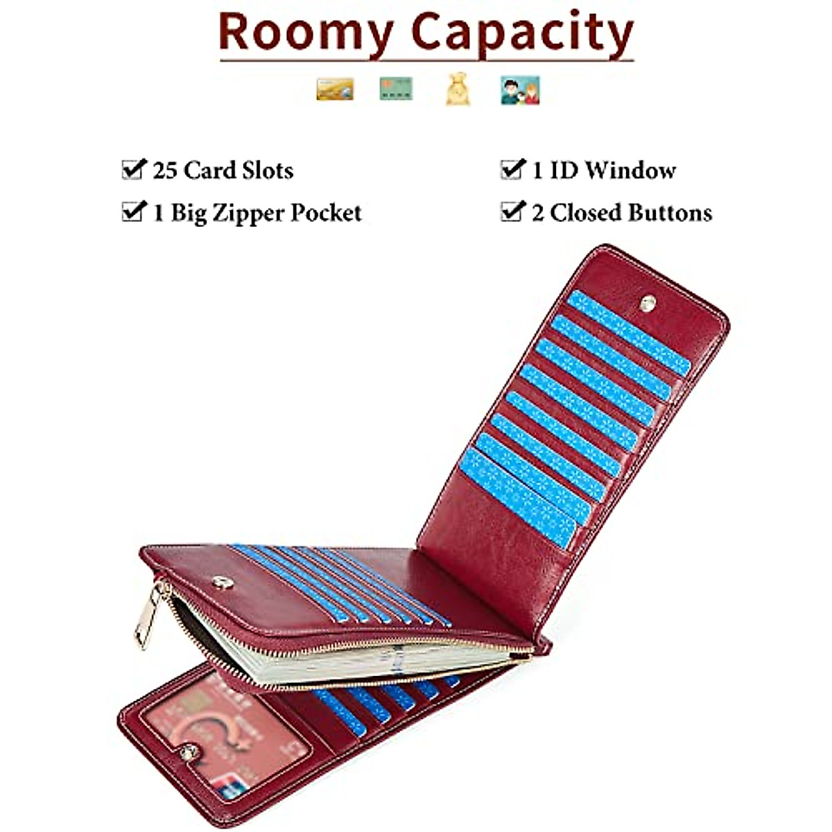 FOXLOVER Multi Credit Card Holder for Women RFID Blocking Ladies Leather Wallet with Zipper Pocket