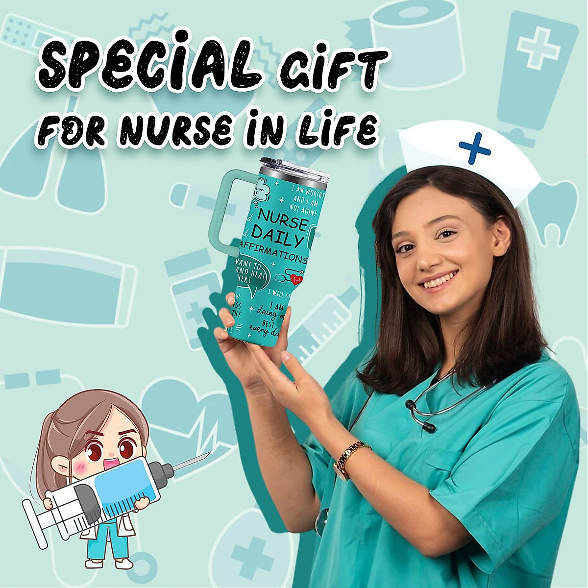 Nurse Gifts for Women Men, 40oz Nursing Tumbler with Nurse Daily Affirmations, Nurses Appreciation Gift, LPN RN Gift for Nurses Practitioner, Nursing Gifts for Birthday School Graduate Christmas