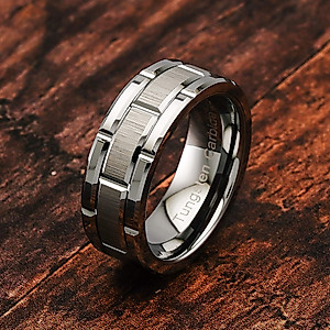 100S JEWELRY Tungsten Rings For Men Wedding Band Silver Brick Pattern Brushed Engagement Promise Size 6-16 (Tungsten, 14.5)
