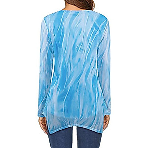 Bulotus Tunic Tops to Wear with Leggings, Fall Blouses for Women V Neck Mesh Chiffon Shirts Long Sleeve Tunic Shirts for Women Loose Fit Asymmetrical hem Polyester Blouses for Women Work, Blue, Medium