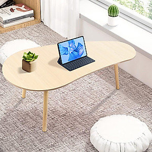 GIFZES Small Coffee Table, Mid Century Modern Tea Table for Living Room Center Minimalist Display Coffee Table, Cloud Shape Oval Wood Table, White Coffee Tables for Small Space 40"Lx20"Wx16"H (Mango)