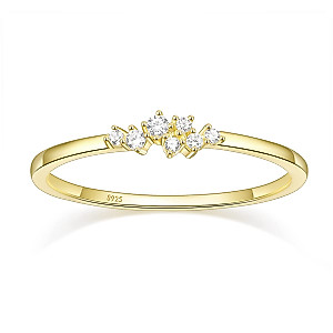 Mameloly 1.5mm 925 Sterling Silver 14K Gold Plated CZ Wedding Bands for Women Dainty Stackable Cubic Zirconia Engagement Rings for Her Size 4