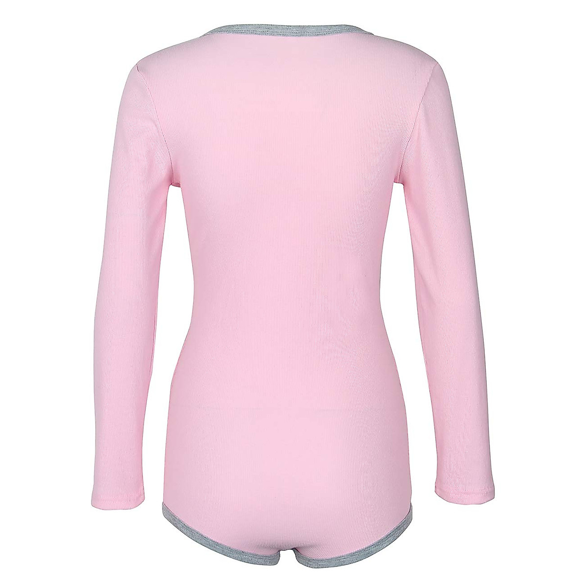 Roselux Women's Sexy Deep V Neck Shorts Long Sleeve Knitted One Piece Bodysuit Bodycon Rompers Overall (598#Pink-2,M)