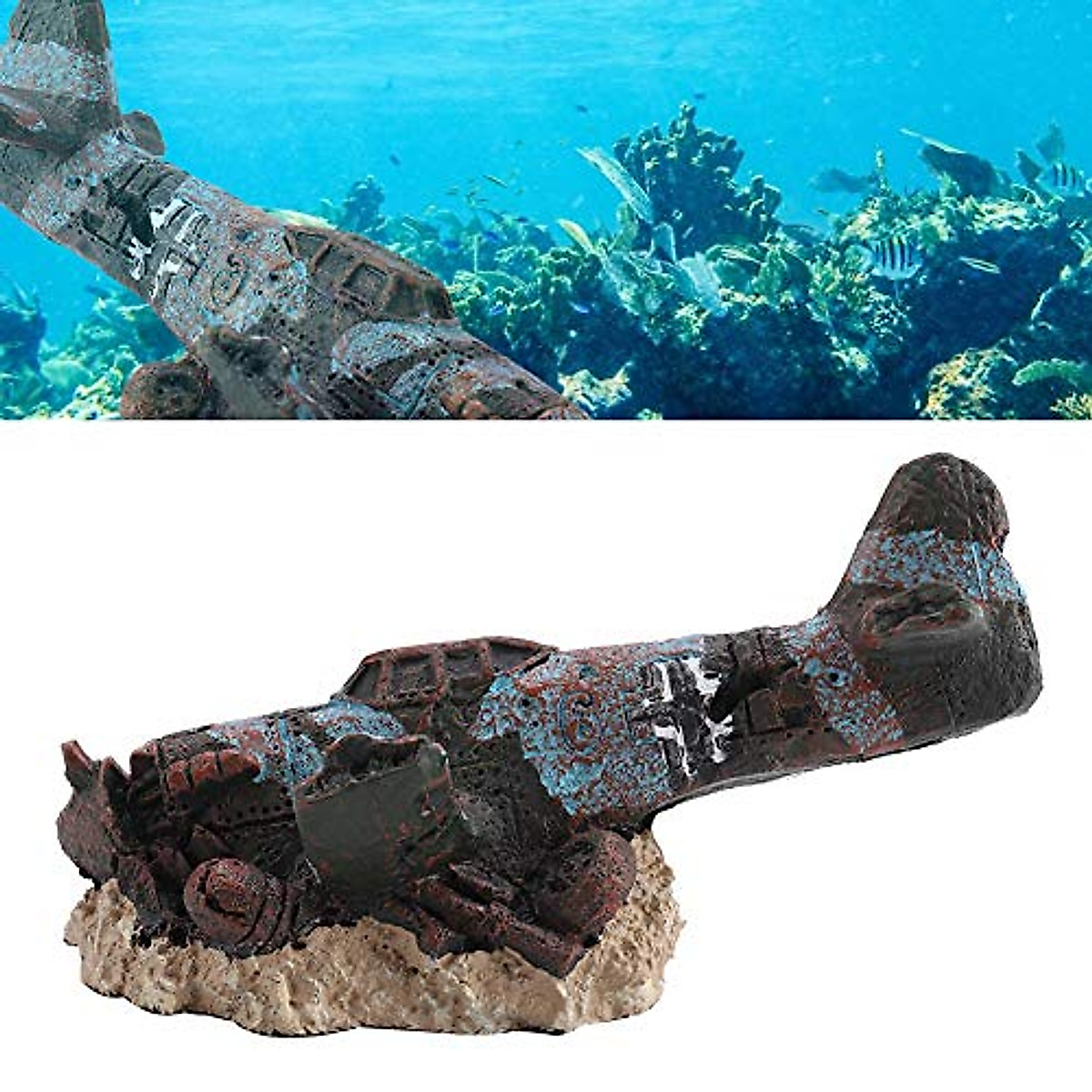 Yuehuam Aquarium Decoration Ornaments Fighter Plane Wreck Resin Craft Wreck Airplane Cave Hideout Habitat Wreckage Decor Fish Tank Aquarium Landscape Ornament