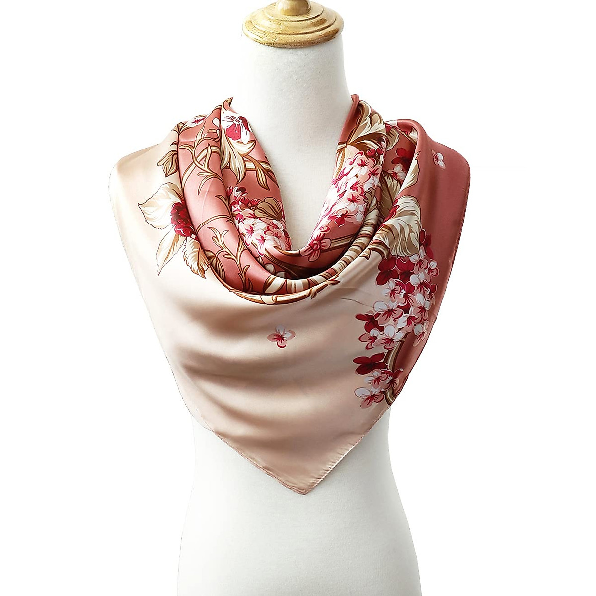 vabovin 35" Women's Kerchief Neckerchief Satin Square Silk Feeling Scarf for Hair Wrapping at Night (Pink Flowers)